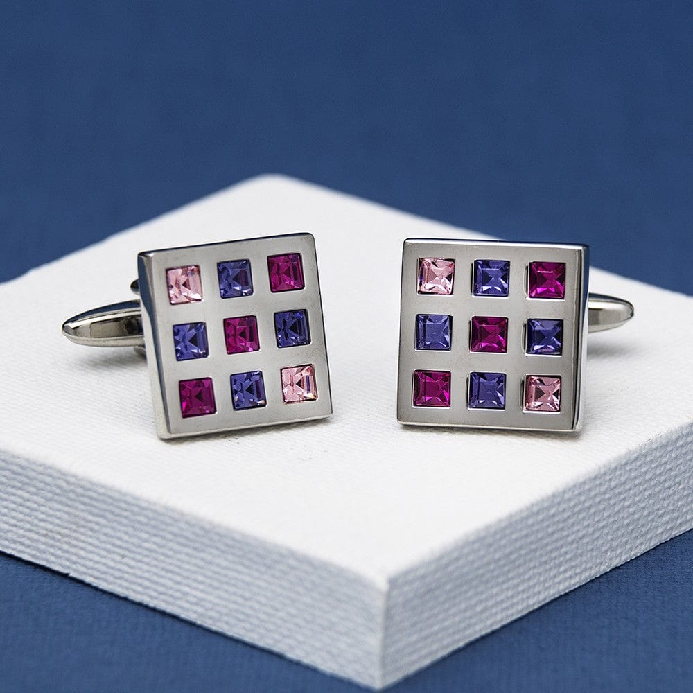 Stylish Crystal Squares Cufflinks | Designer Crystal Check Cufflinks