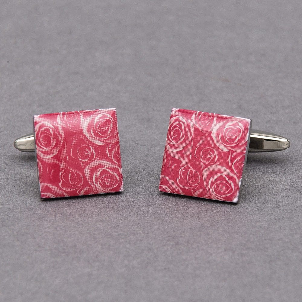 Pink Rose Cufflinks | Cerise Cufflinks | Pink Wedding Cufflinks UK