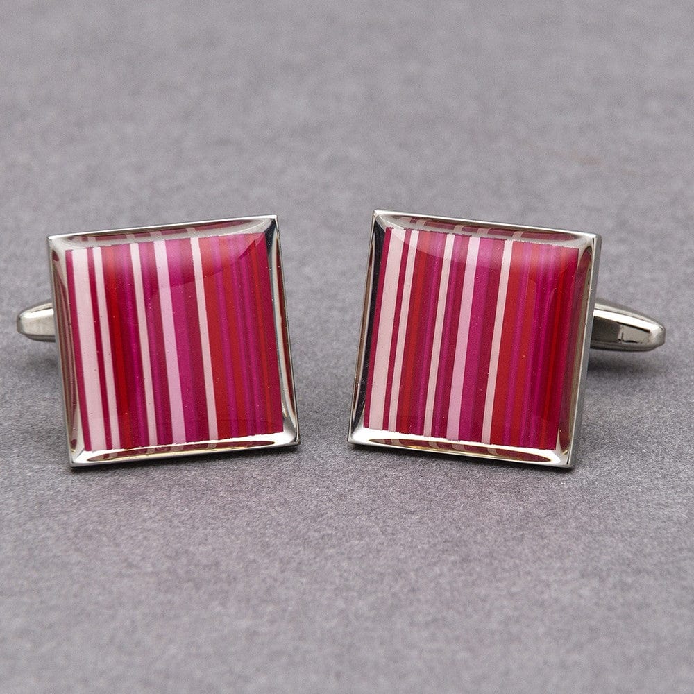 Pink Stripe Cufflinks | Cerise Striped Cufflinks | Pink Wedding Cufflinks