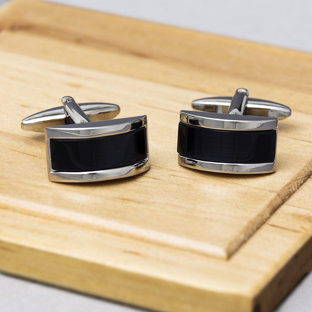 Black Cufflinks UK | Modern Black Cufflinks | Sleek Curve Cufflinks