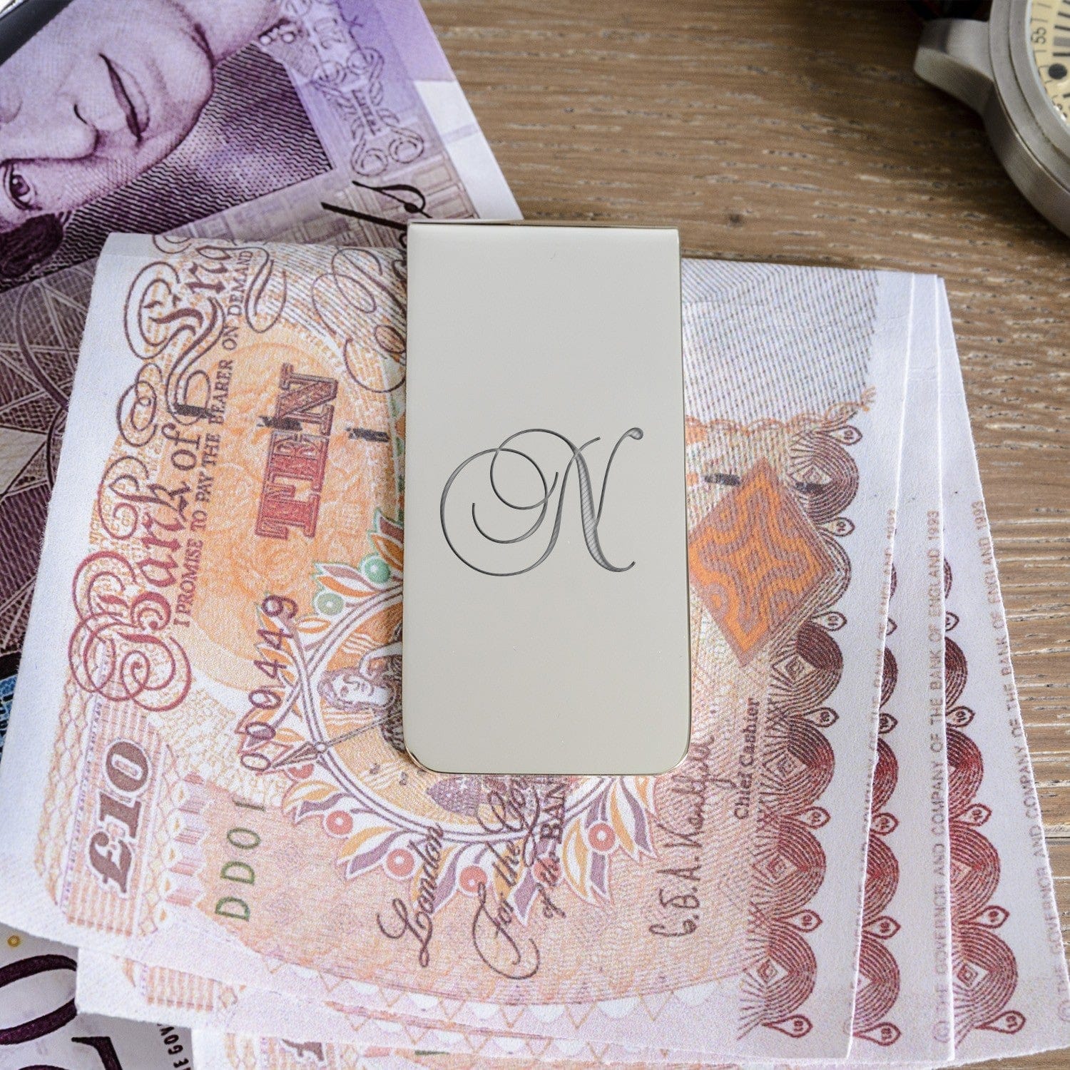 Personalised Silver Plated Money Clip | Engraved Initial Money Clip