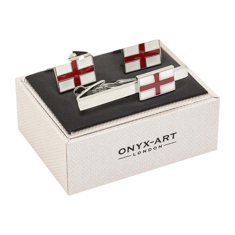 St George Cross Cufflinks and Tie Bar Set | England Flag Gift Set